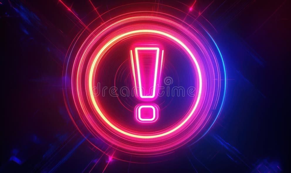 Neon Exclamation Mark Symbol in Vibrant Circular Design with Dynamic ...
