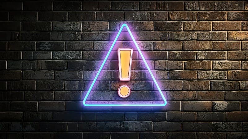 Neon Exclamation Mark in Triangle on Brick Wall Stock Illustration ...