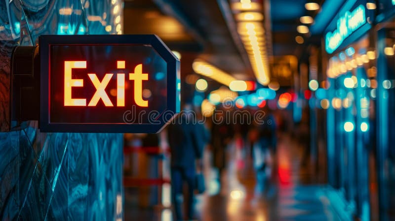 Neon Exit Sign in Airport Terminal Stock Photo - Image of convenience ...