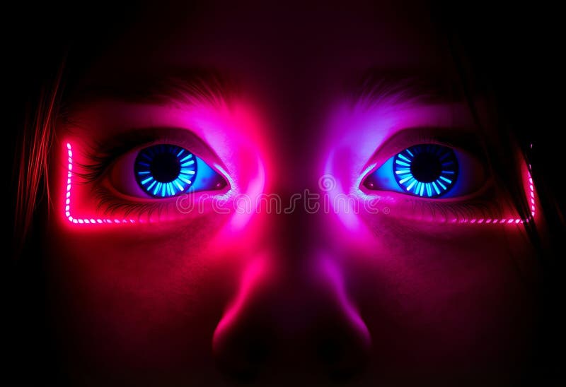 Neon Eyes a Luminogram of a Person S Eyes with a Pixel Arte Stock Image ...