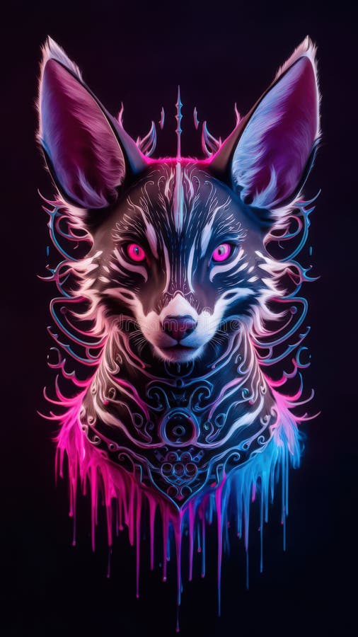 Neon Fantasy Fox Art with Ethereal Glow and Detailed Patterns Stock ...