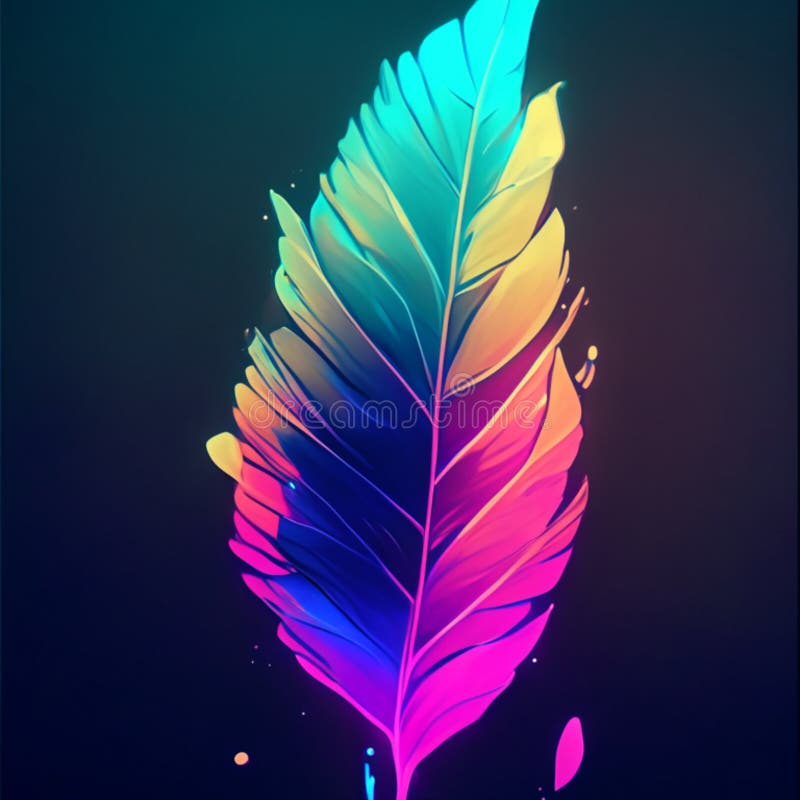 Neon Feathers on a Dark Background. Vector Illustration in Neon Style ...