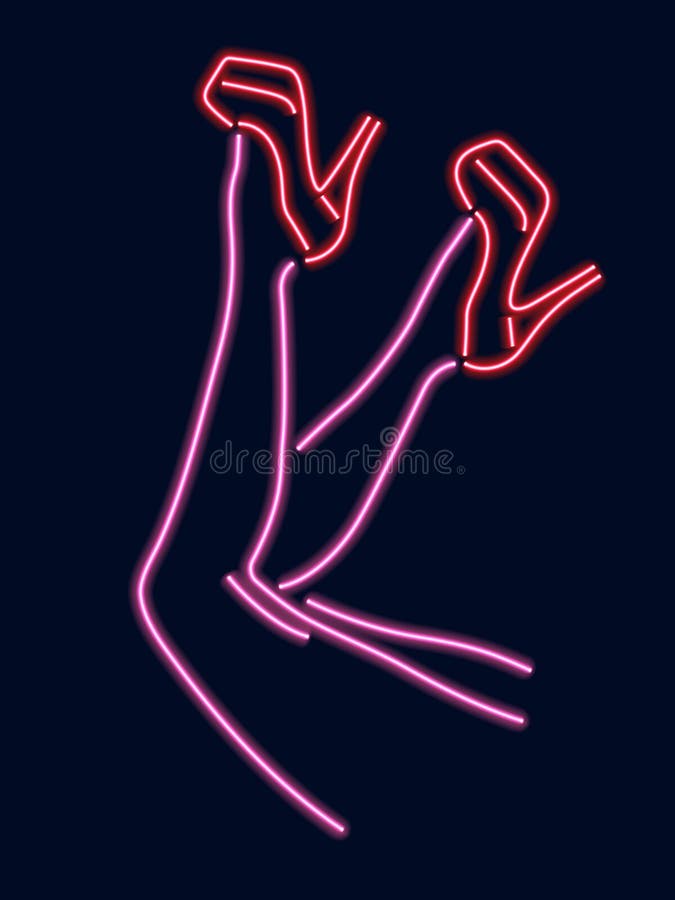 Neon female legs in shoes. stock vector. Illustration of burlesque ...