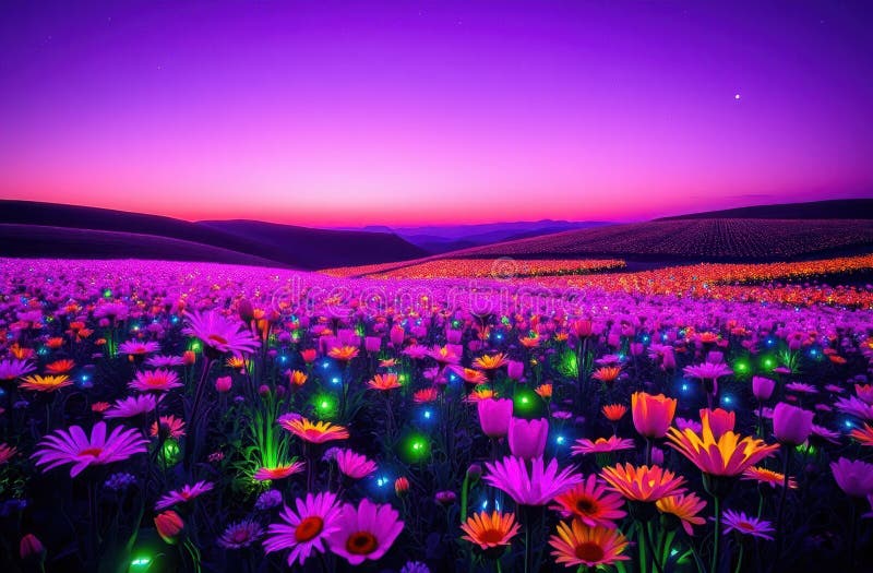 A Neon Field of Spring Flowers at 9-12-2024 Stock Illustration ...