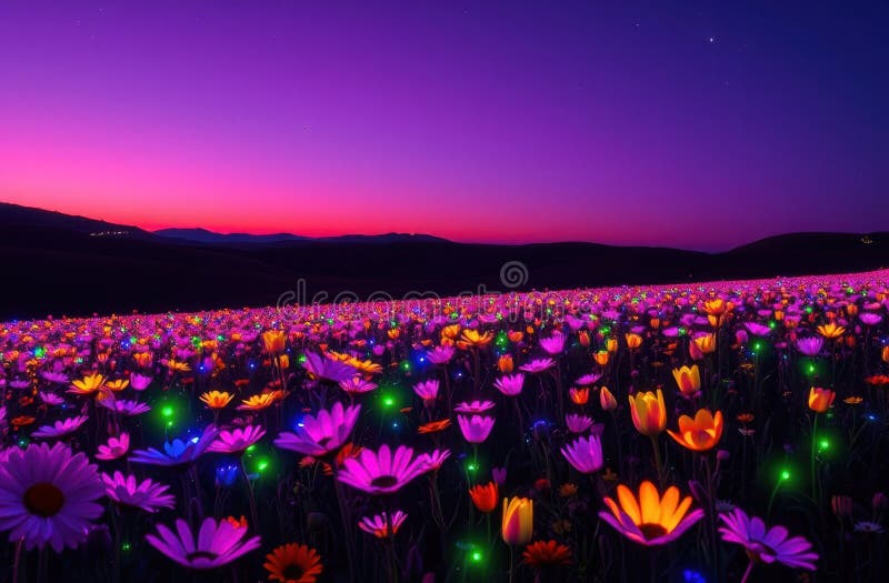 A Neon Field of Spring Flowers at 9-12-2024 Stock Illustration ...