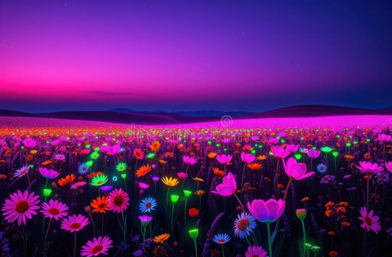 A Neon Field of Spring Flowers at 9-12-2024 Stock Illustration ...