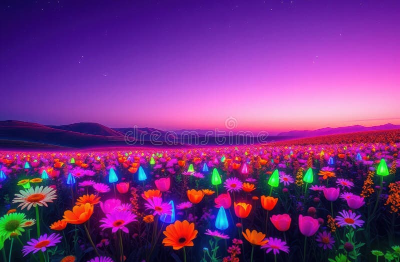 A Neon Field of Spring Flowers at 9-12-2024 Stock Illustration ...
