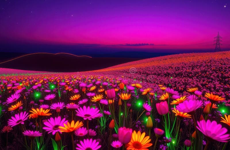 A Neon Field of Spring Flowers at 9-12-2024 Stock Illustration ...