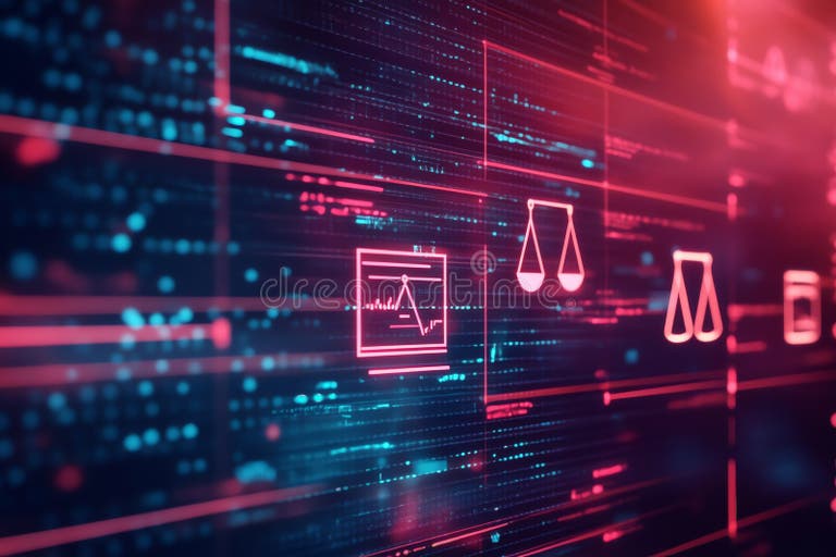 Neon Financial Interface with Balance Scales and Graph Elements Stock ...