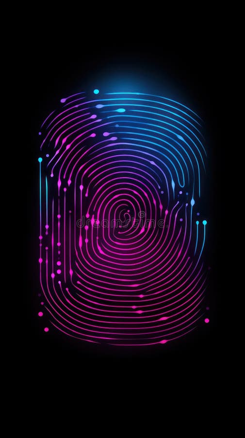 Neon Fingerprint on Black Background, High-tech Digital Security and ...