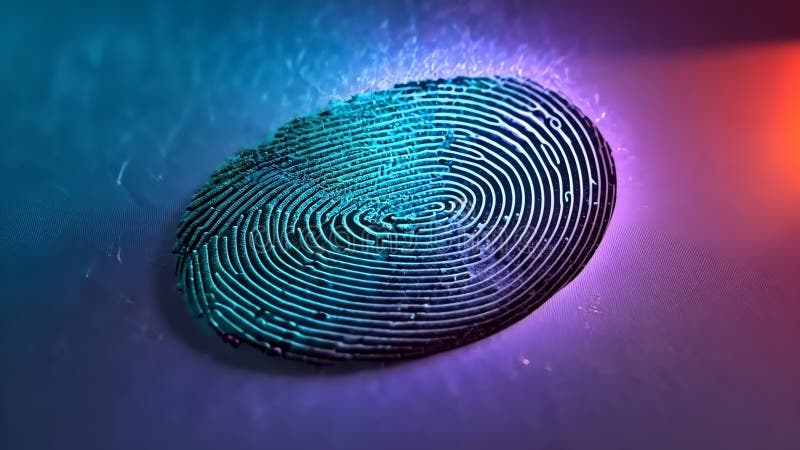Neon Fingerprint on a Gradient Surface Portrays Secure Identity ...