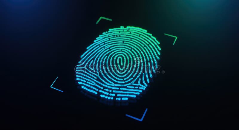 Neon Fingerprint Scan Glows, Symbolizing Digital Security and Access ...