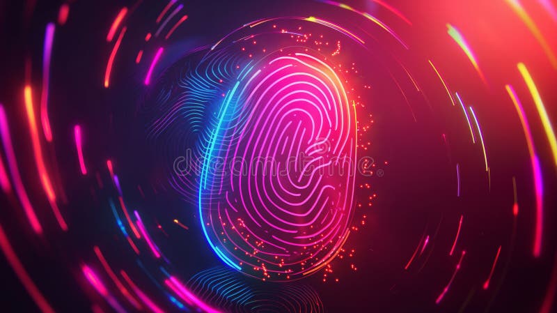 Neon Fingerprint Vortex stock photo. Image of identity - 312625398