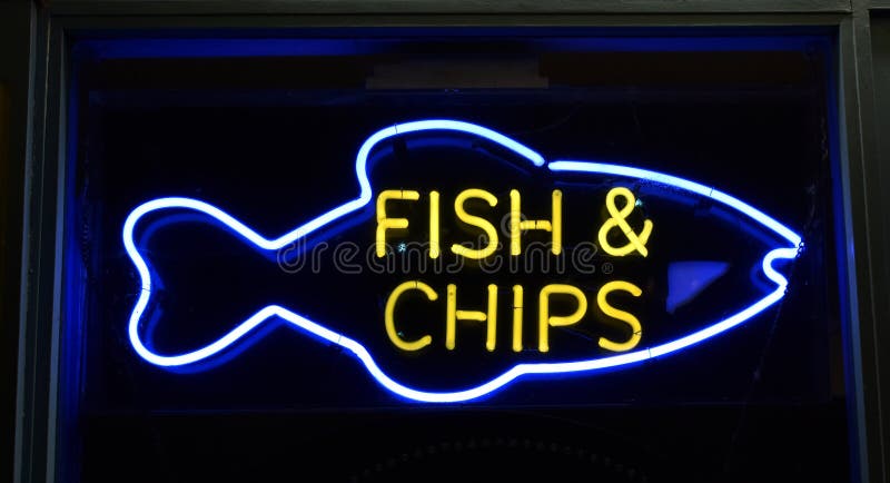 Neon Fish And Chips Shop Sign. Stock Image - Image of chip, chips ...