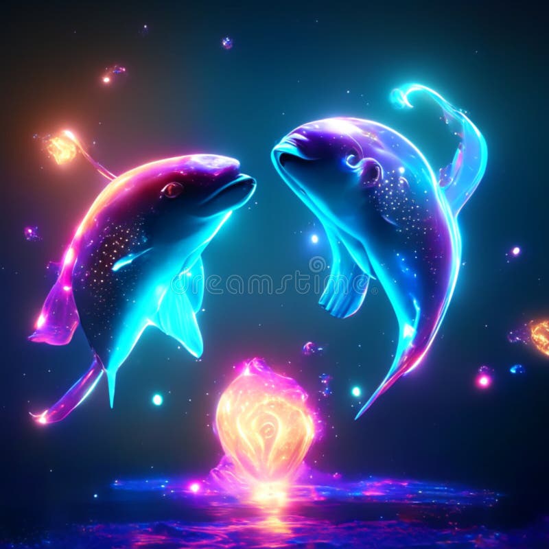Neon Fish. Set of Fish in Neon Light Stock Illustration - Illustration ...
