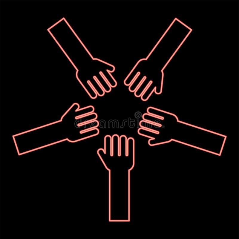 Neon Five Hands Group Arms Many Hands Connecting Open Palms People ...