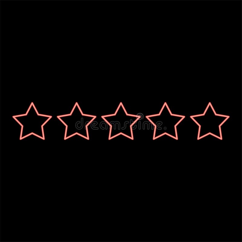 Neon Five Stars 5 Stars Rating Concept Red Color Vector Illustration ...