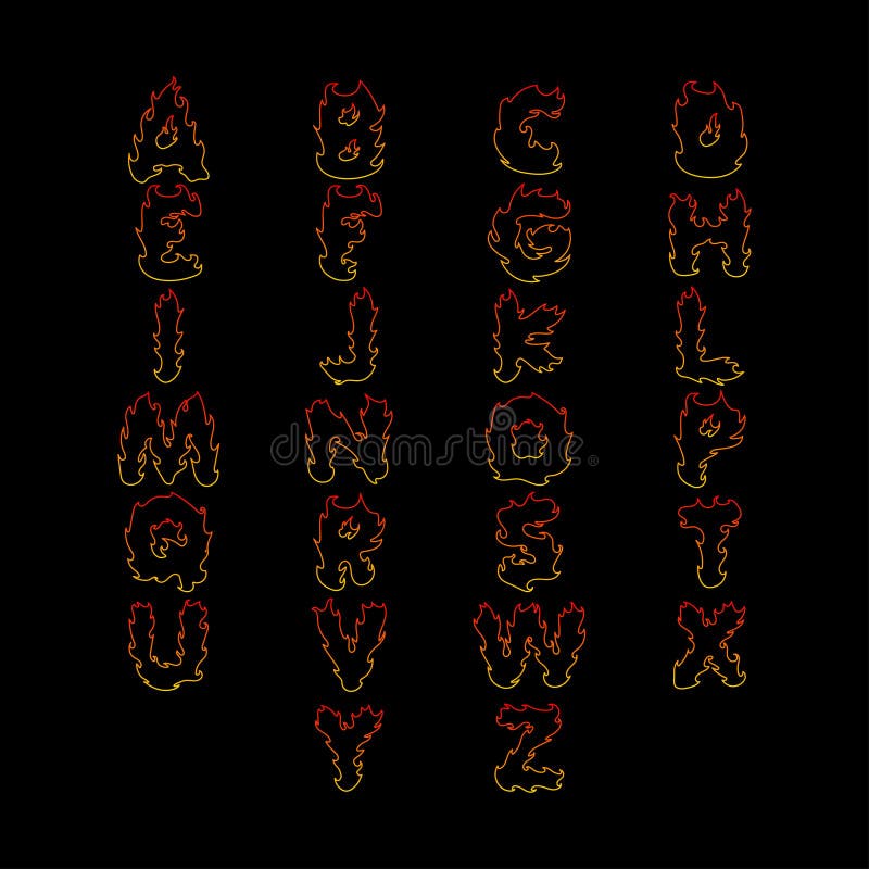 Neon Flame Outline Alphabet, Glowing Fire Letters Vector Stock Vector ...