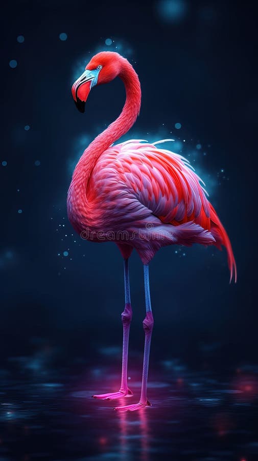 Neon Flamingo on Dark Background. Stock Illustration - Illustration of ...