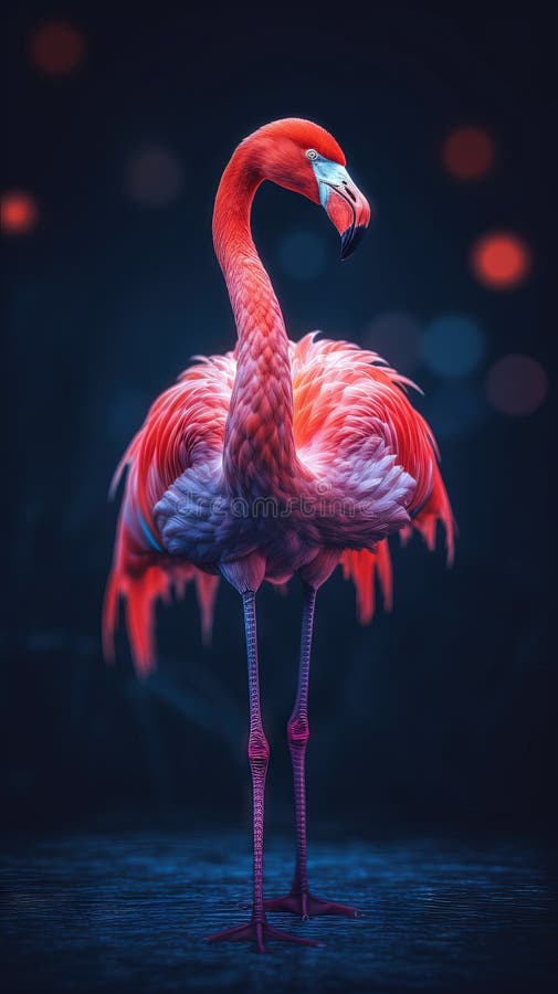 Neon Flamingo on Dark Background. Stock Illustration - Illustration of ...