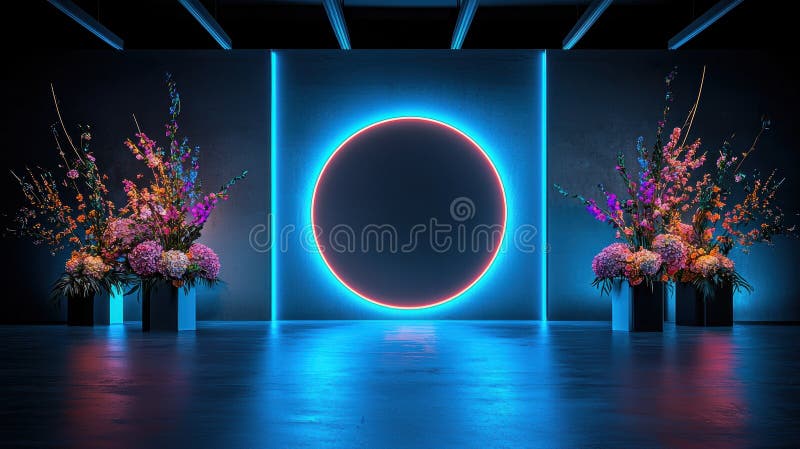 Neon Floral Display in Modern Gallery Setting Stock Illustration ...