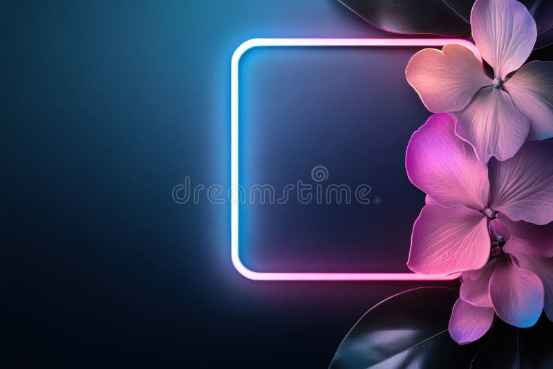 Neon Floral Fusion, a Digital Neon Frame on a Vibrant Spring Floral ...