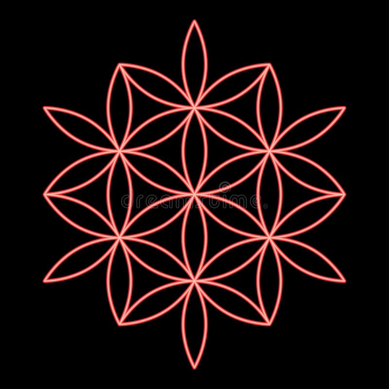 Neon Flower of Life Sacred Geometry Red Color Vector Illustration Image ...