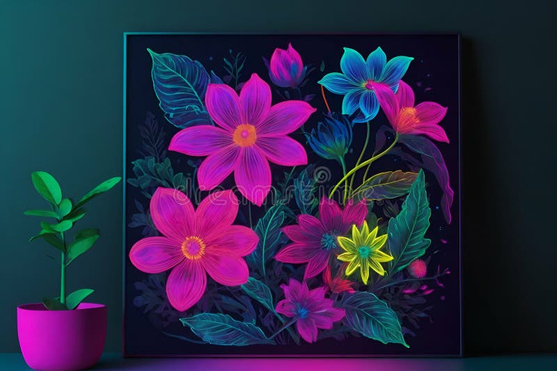 Neon Flowers Decorative Art Printable Illustration Stock Illustration ...
