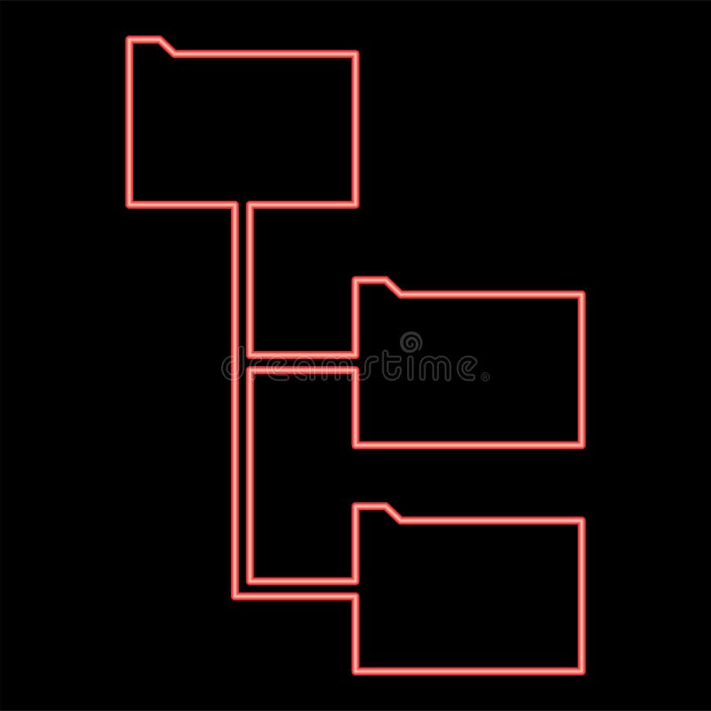 Neon Folder Structure Red Color Vector Illustration Image Flat Style ...