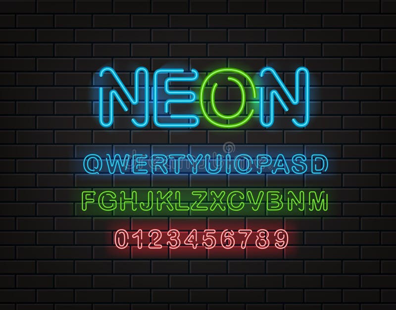 Neon Font Clipart. Latin Alphabet and Digits Stock Vector ...