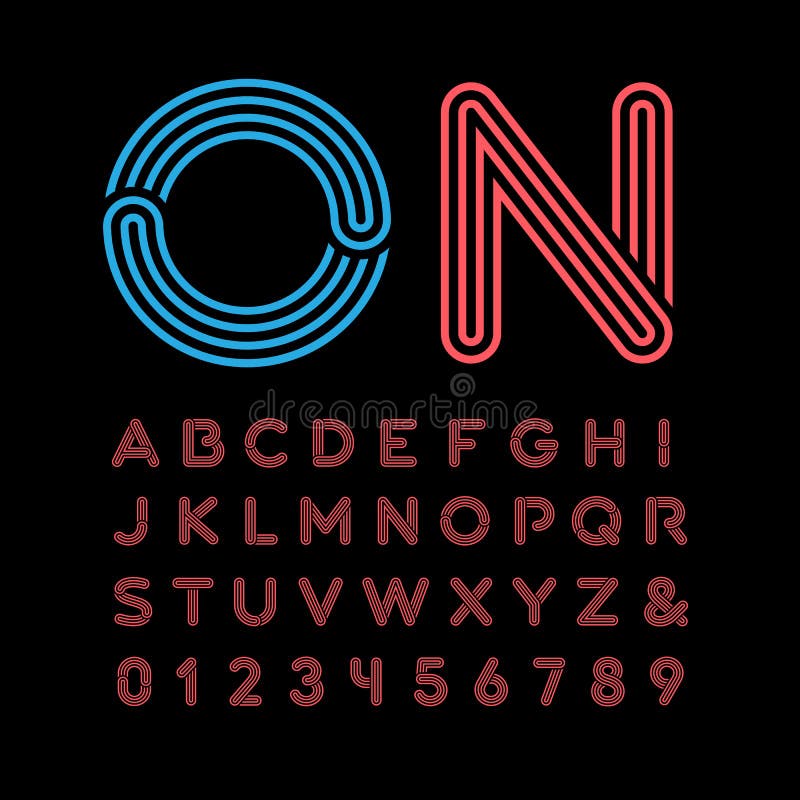 Neon Font. Vector Alphabet with Neon Effect Letters and Numbers. Stock ...