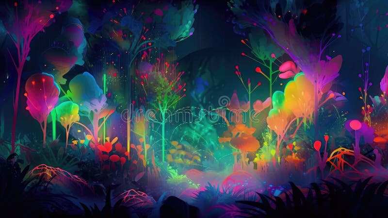 A Neon Forest in the Midst of a Thunderstorm, with Lightning ...