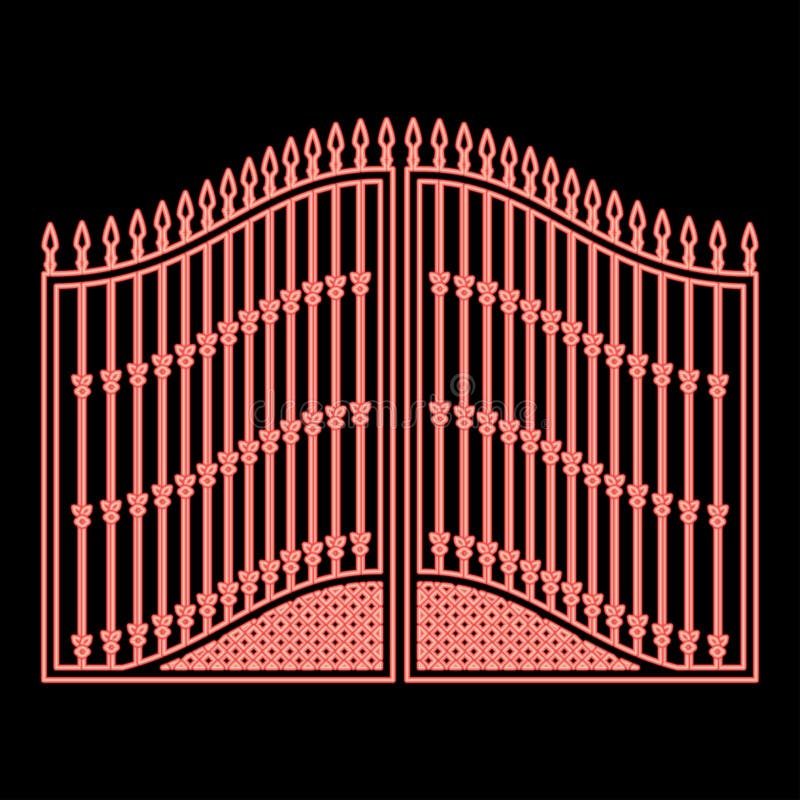 Neon Forged Gates Red Color Vector Illustration Image Flat Style Stock ...