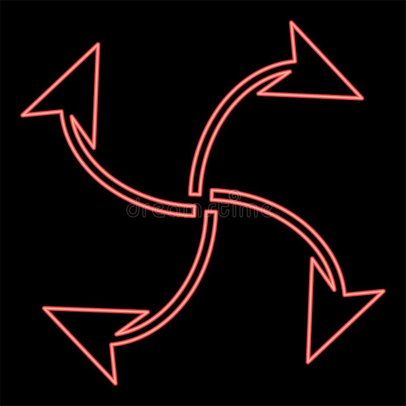 Neon Four Arrows Loop from Center Red Color Vector Illustration Image ...