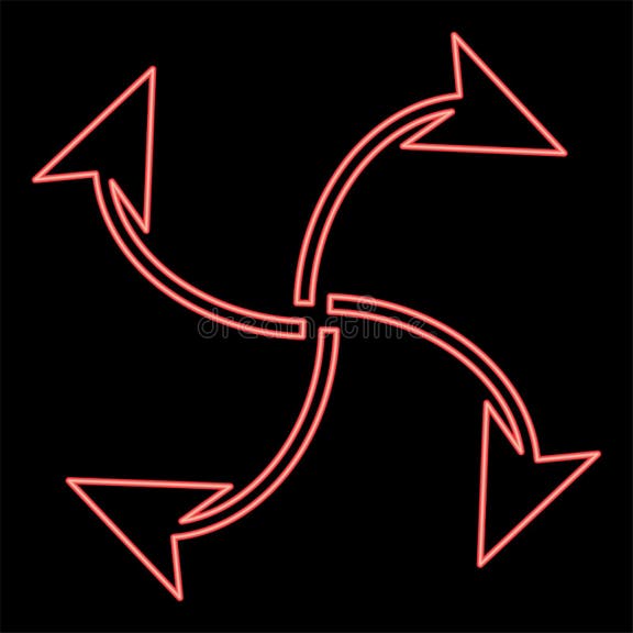 Neon Four Arrows Loop from Center Red Color Vector Illustration Image ...
