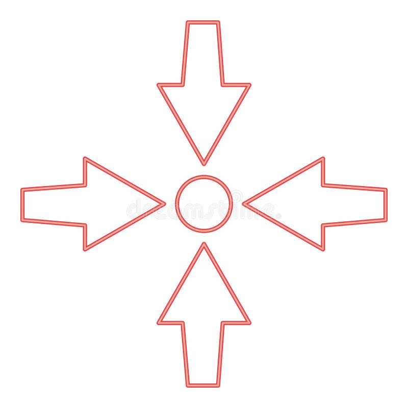 Neon Four Arrows Point Show To Dot Red Color Vector Illustration Image ...