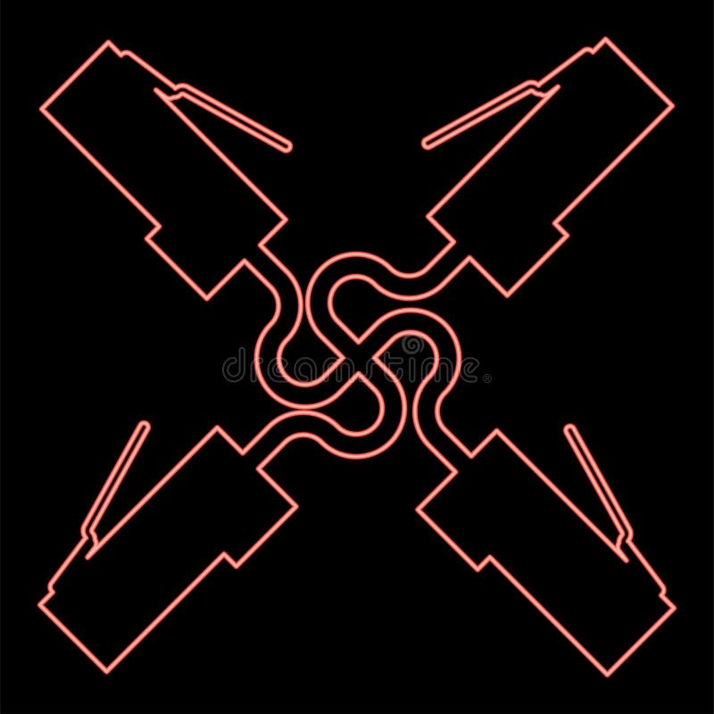 Neon Four Connector Rj 45 Cabel Ethernet Technology Red Color Vector ...