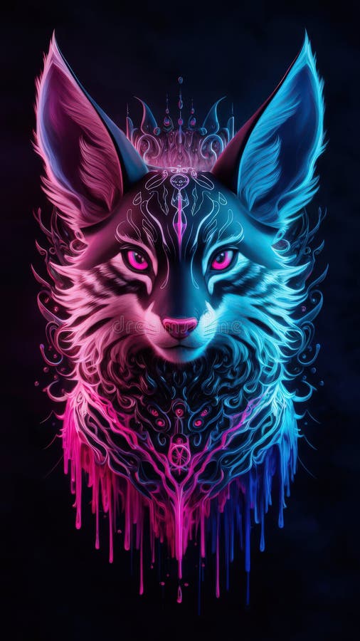 Neon Fox with Glowing Abstract Patterns on Dark Background Stock Image ...
