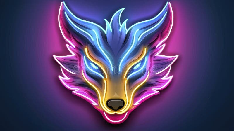 Neon Fox Head Illuminated with Bright Colors Against a Dark Background ...