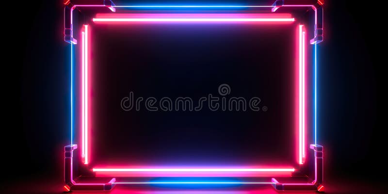 A Red and Blue Neon Frame on a Black Background. Digital Image. Stock ...