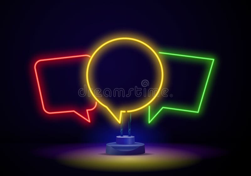 Neon Frame Bubble Chat. Bright Light Frames for Quotes and Text. Neon ...