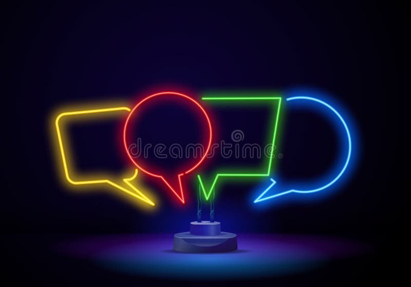 Neon Frame Bubble Chat. Bright Light Frames for Quotes and Text. Neon ...