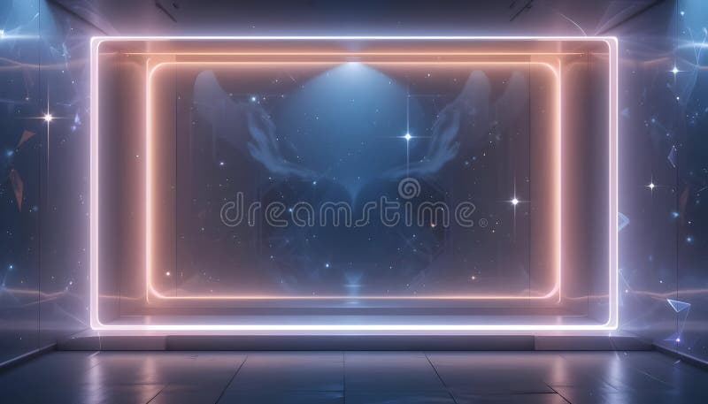 Neon Frame Cosmic Scene Futuristic Room Glowing Lights Starry ...
