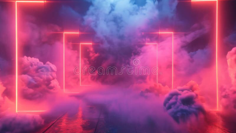 Neon Frame in a Dark Room with Smoke and Clouds Stock Video - Video of ...