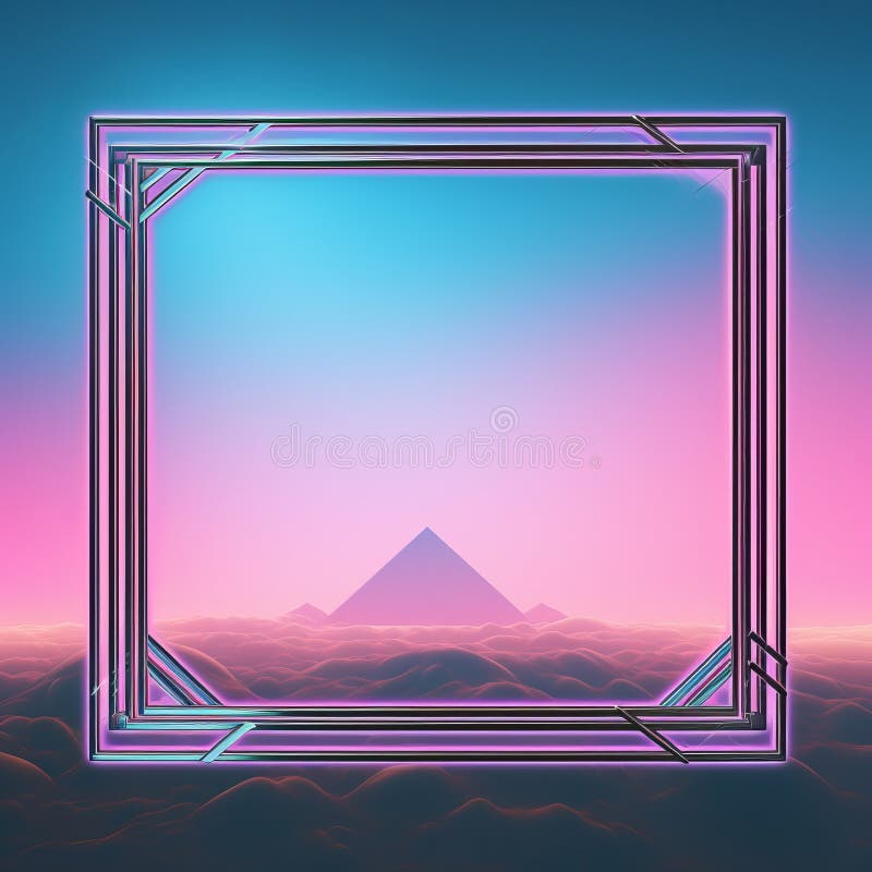 A Neon Frame with an Egyptian Pyramid in the Background Stock ...