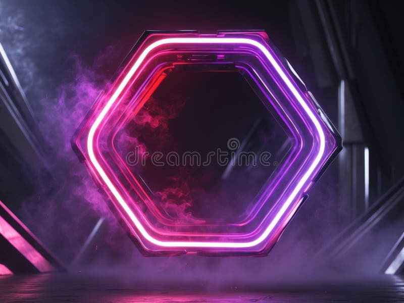 Neon Frame Glowing Purple Red Light Cyberpunk Design Stock Photos ...