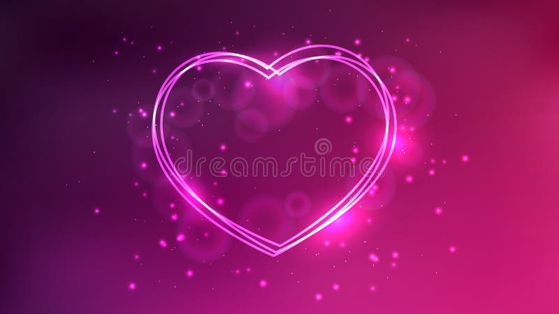 Neon Frame in Heart Form with Shining Effects and Sparkles Stock Vector ...
