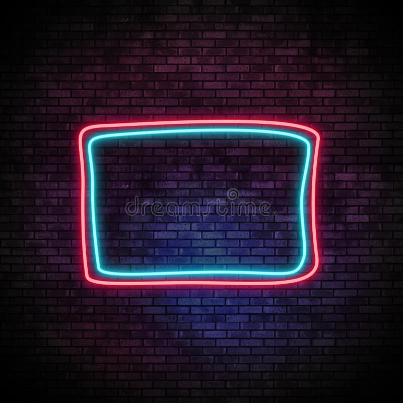 Neon Frame Light on Brick Wall Stock Illustration - Illustration of ...