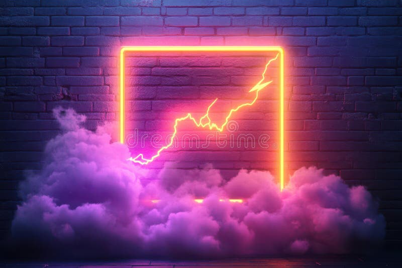Neon Frame with Lightning on a Dark Brick Wall Background, Vector ...