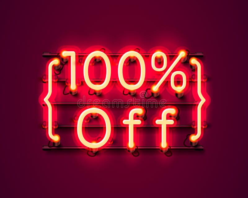 Neon Frame 100 Off Text Banner. Night Sign Board Stock Vector ...